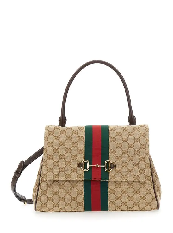 Gucci Horsebit Web Medium Top Handle Bag - Cream