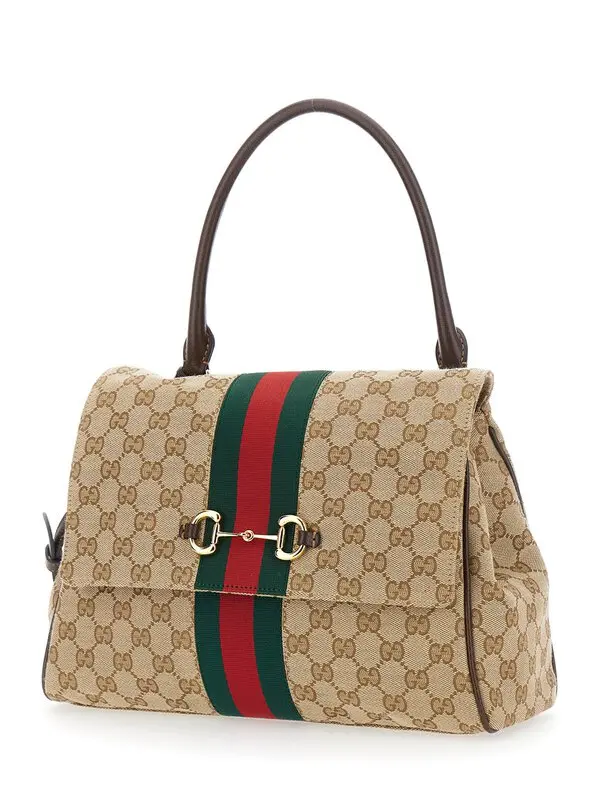 Gucci Horsebit Web Medium Top Handle Bag - Cream