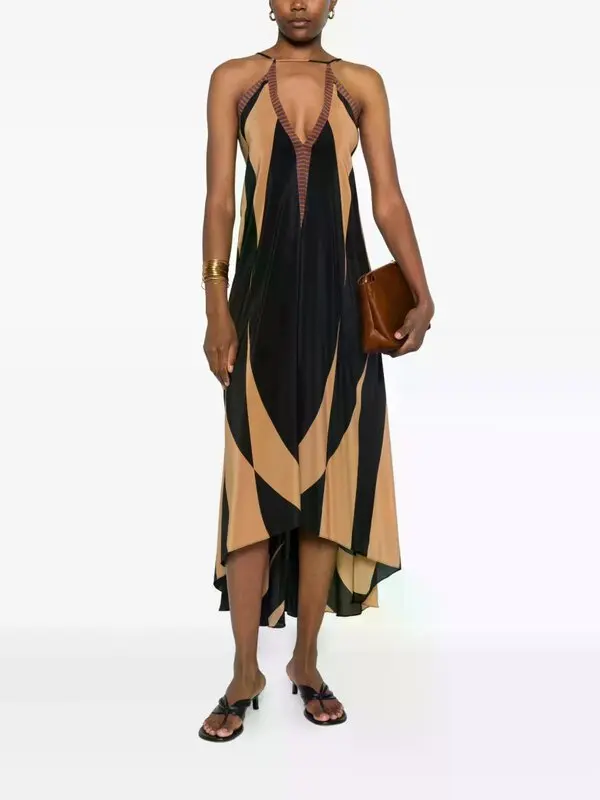 VOLANTIS Geometric Print Silk Midi Dress