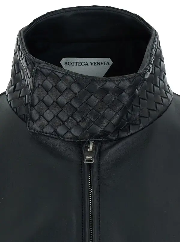 Bottega Veneta Leather Bomber Jacket With Intreccio Collar - Multicolor