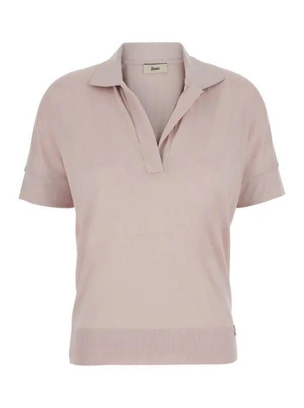 Herno Pink Polo Shirt With V-neck And Short Sleeves In Cotton Blend - Multicolor