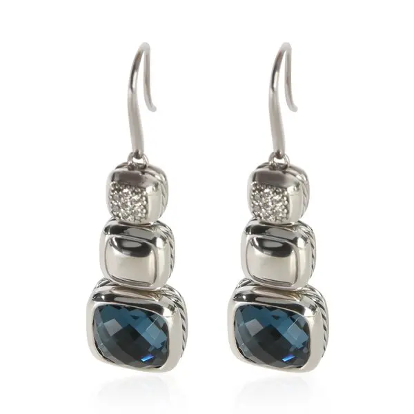 David Yurman Sterling Silver Topaz And Diamond Chiclet Earrings - Sterling_silver