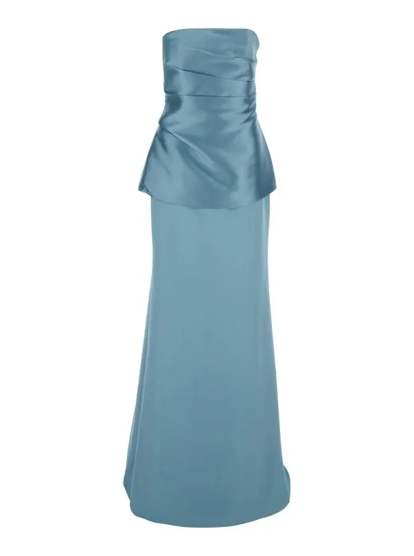 Solace London Alia' Light Long Dress With Straight Neckline And Flared Design In Tech Fabric - Blue
