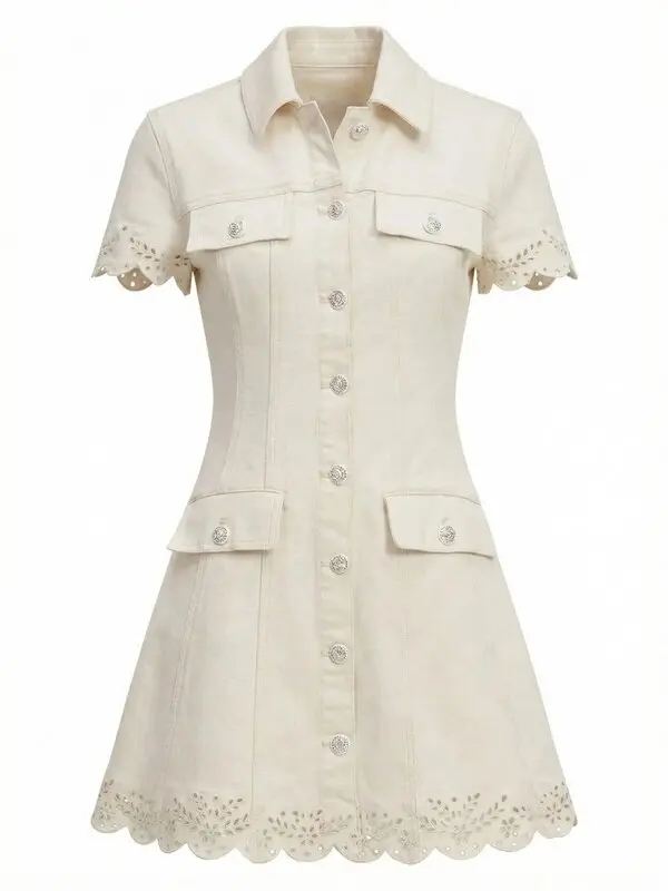 SELF-PORTRAIT Broderie Denim Mini Dress - Multicolor