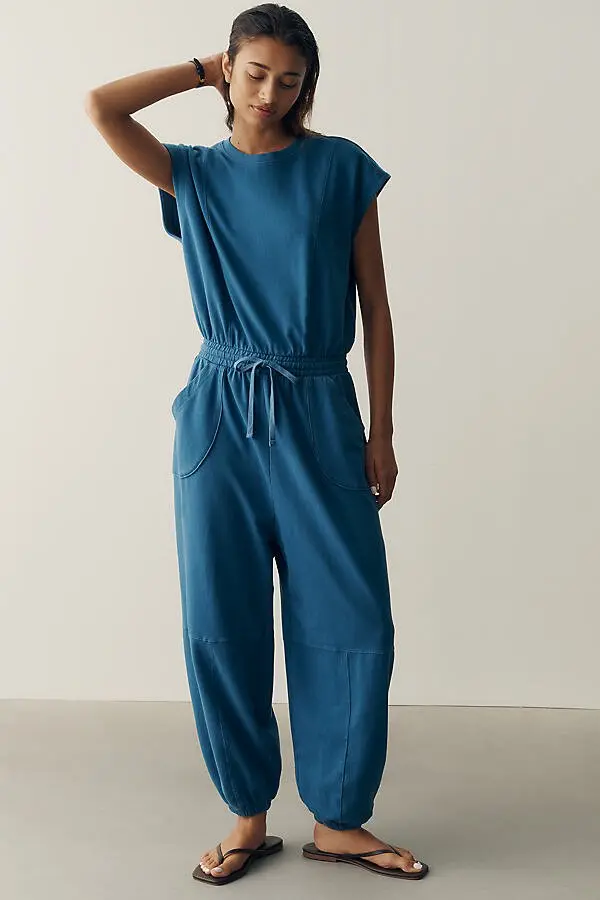 DAILY PRACTICE Short Sleeve Knit Jumpsuit - Dark Blue