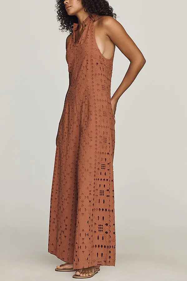 HANNAH LYNN Cotton Eyelet Halter Jumpsuit