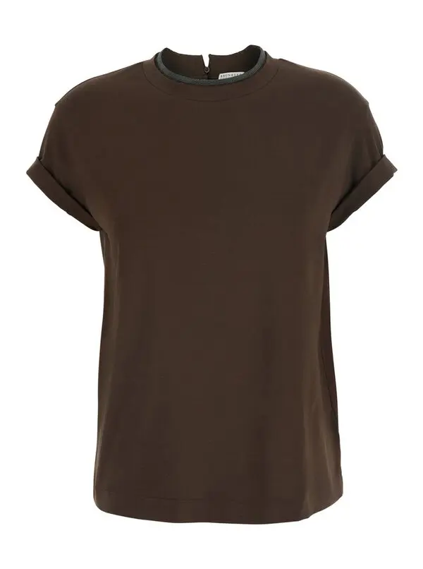 Brunello Cucinelli Cotton T-shirt With Monil Detail - Brown