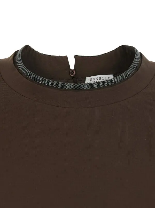 Brunello Cucinelli Cotton T-shirt With Monil Detail - Brown