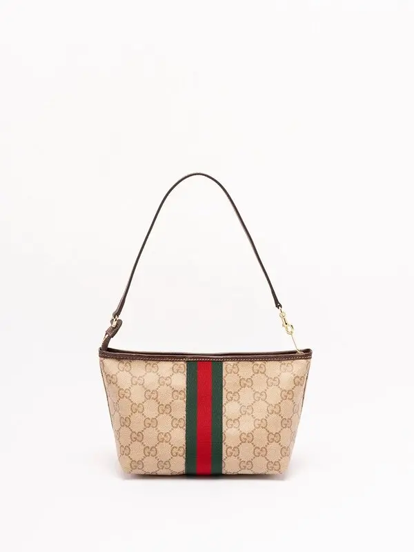 Gucci Monogrammed Canvas Pouch With Web Stripe Detail - Multicolor