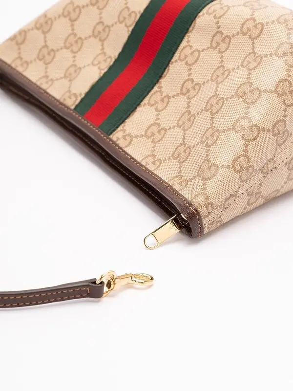 Gucci Monogrammed Canvas Pouch With Web Stripe Detail - Multicolor