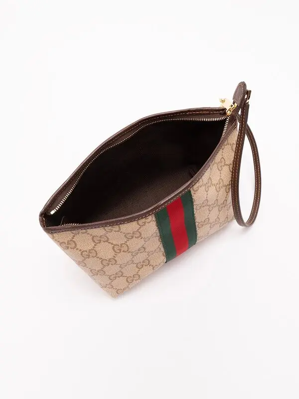 Gucci Monogrammed Canvas Pouch With Web Stripe Detail - Multicolor