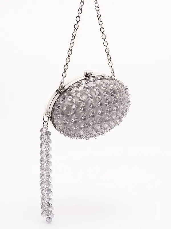 SELF-PORTRAIT Oval Crystal Embellished Clutch With Chain Strap