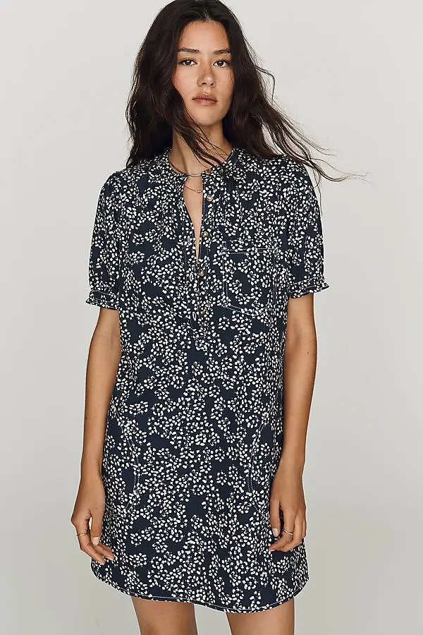 PILCRO Aly Puff-sleeve Denim Mini Dress - Navy