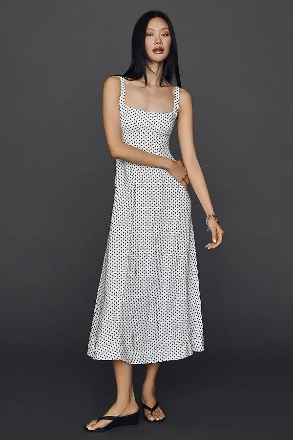 REFORMATION Sabe Len Midi Dress - Eclipse Dot