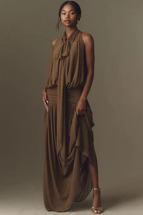 DE LA VALI Cruz Maxi Dress - Taupe