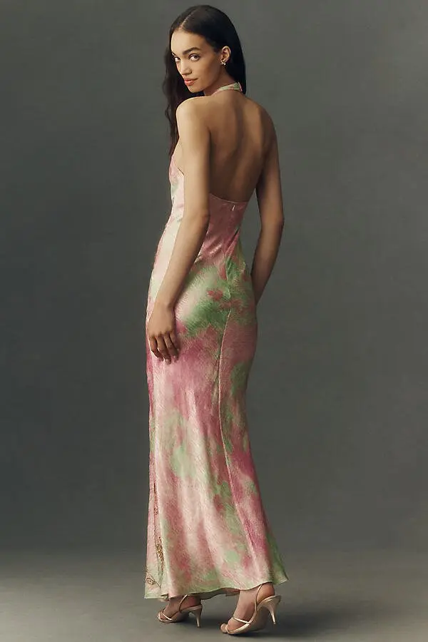 Bhldn Abstract Satin Slip Maxi Dress