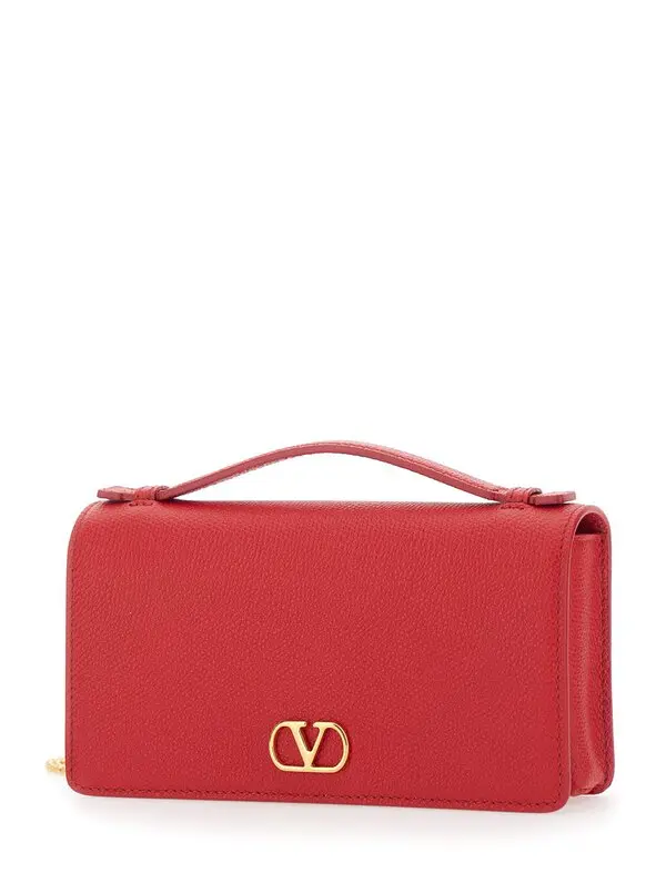 Valentino Garavani Red Mini Bag With Chain Strap And Vlogo Plaque On Front In Leather For - Multicolor