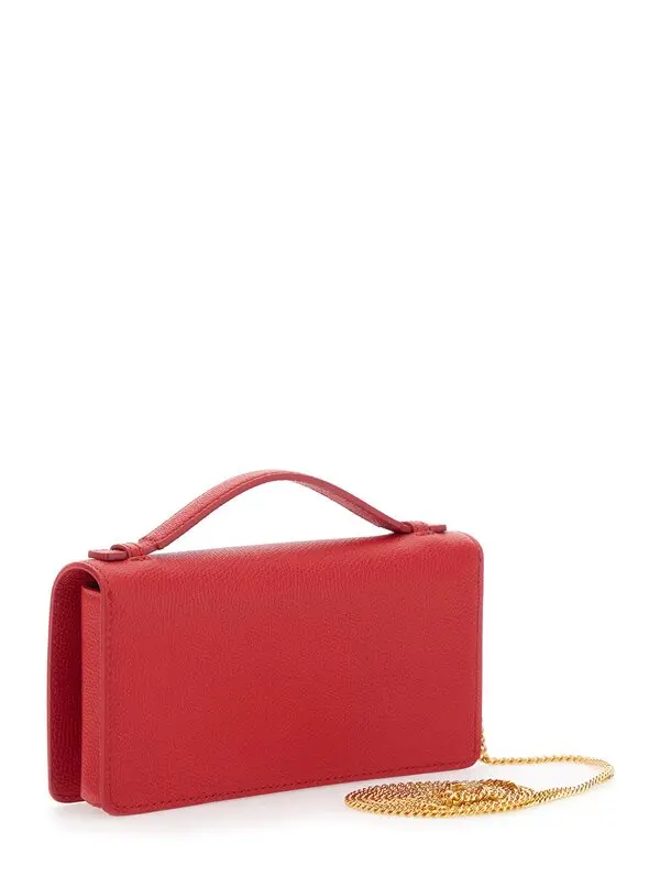 Valentino Garavani Red Mini Bag With Chain Strap And Vlogo Plaque On Front In Leather For - Multicolor