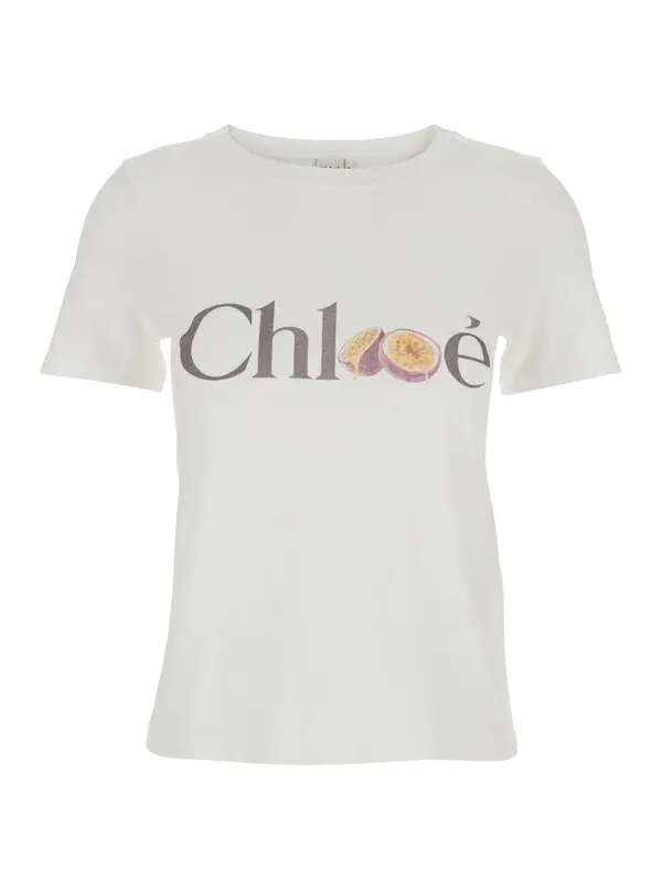 Chloé Crew Neck T-shirt With Logo Lettering On The Front In Cotton For - White