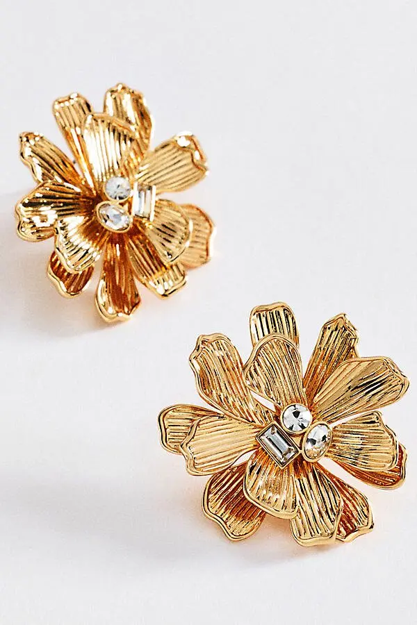Baublebar Zahra Gold Flower Earrgs - Clear