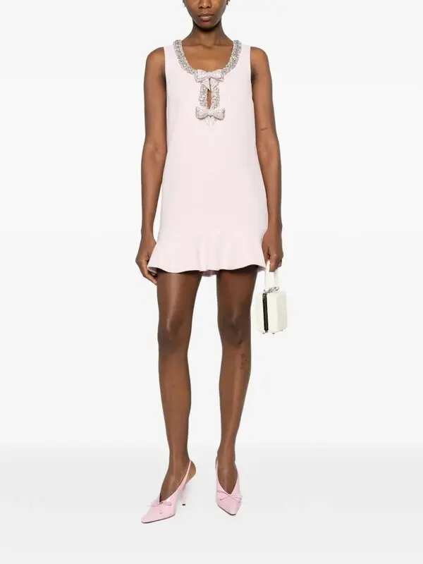 SELF-PORTRAIT Crepe Mini Dress With Embellished Neckline And Bow Detail