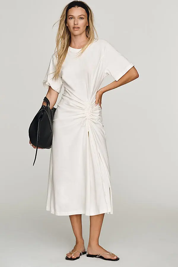 DAILY PRACTICE BY ANTHROPOLOGIE Cotton Ruched T-shirt Dress - Cloud Dancer