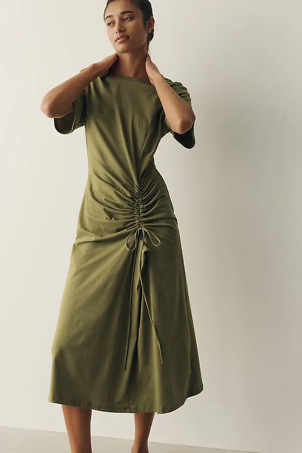DAILY PRACTICE Cotton Ruched T-shirt Dress - Olive