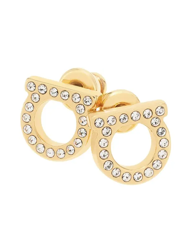 FERRAGAMO Gold-tone Brass Gancini Earrings With Rhinestone Embellishments - Silver