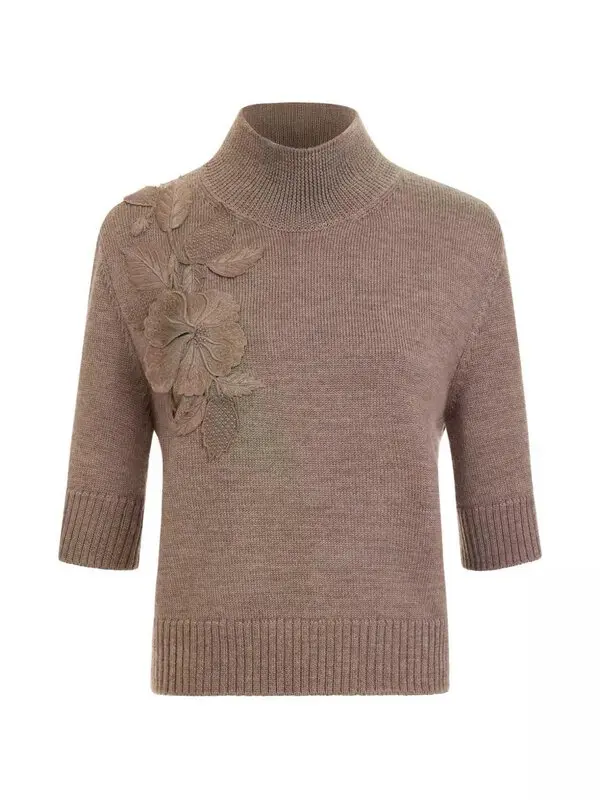 Oscar De La Renta Hibiscus Embroidered Knit Pullover - Brown