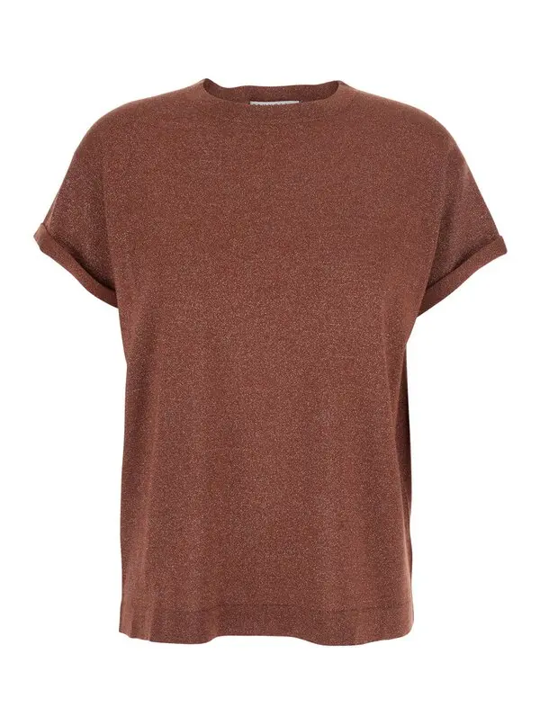 Brunello Cucinelli Red Crew Neck Sweater In Silk Blend For - Multicolor