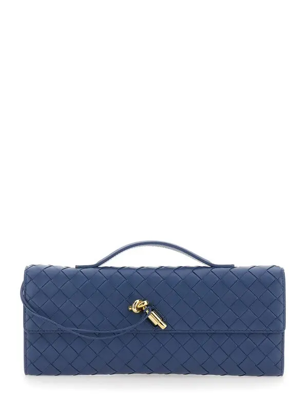 Bottega Veneta Andiamo' Blue Clutch With Handle And Intreccio Motif In Leather For - Multicolor