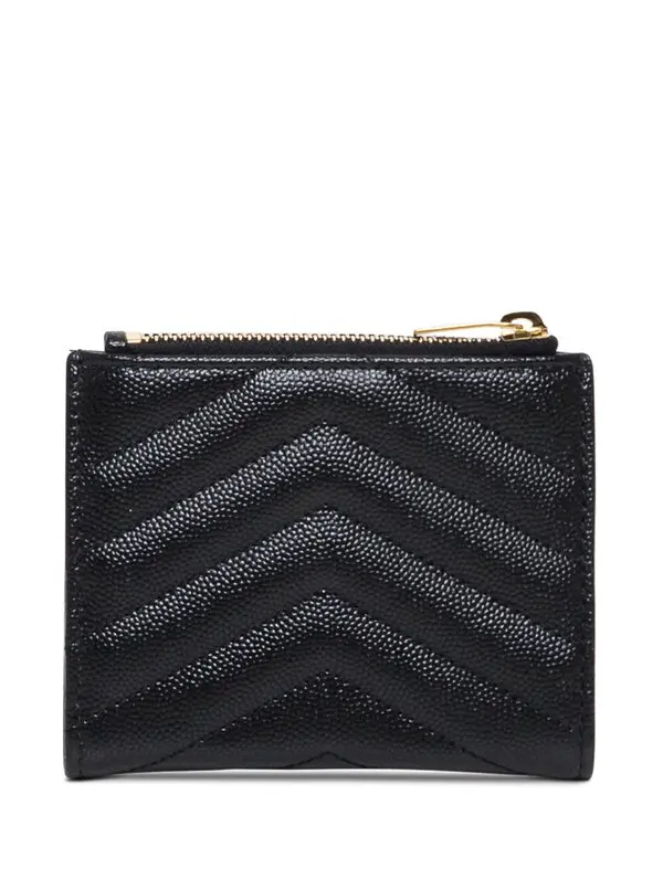 Saint Laurent Wallet 'chevron' With Metal Logo In Black Leather For - Multicolor
