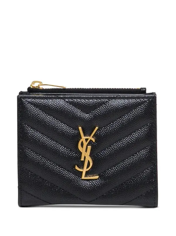 Saint Laurent Wallet 'chevron' With Metal Logo In Black Leather For - Multicolor