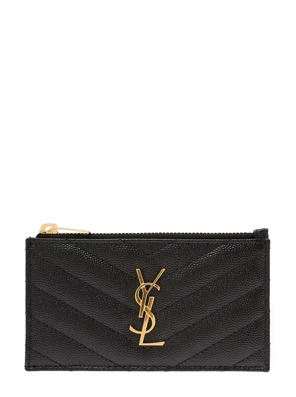 Saint Laurent Card Holder 'cassandre' With Zip And Crocodile-embossed Leather Logo Black - Multicolor