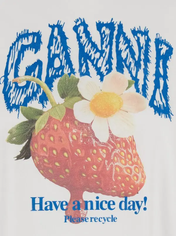 GANNI Cotton T-shirt With Strawberry And Logo Print - Multicolor