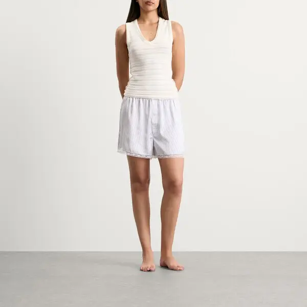 SKIMS Woven Shine Boxer Shorts With Lace Trim