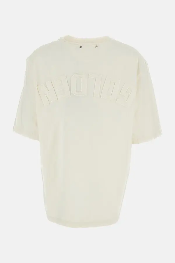 GOLDEN GOOSE Relaxed Fit Cotton T-shirt With Vintage Effect - Bianco