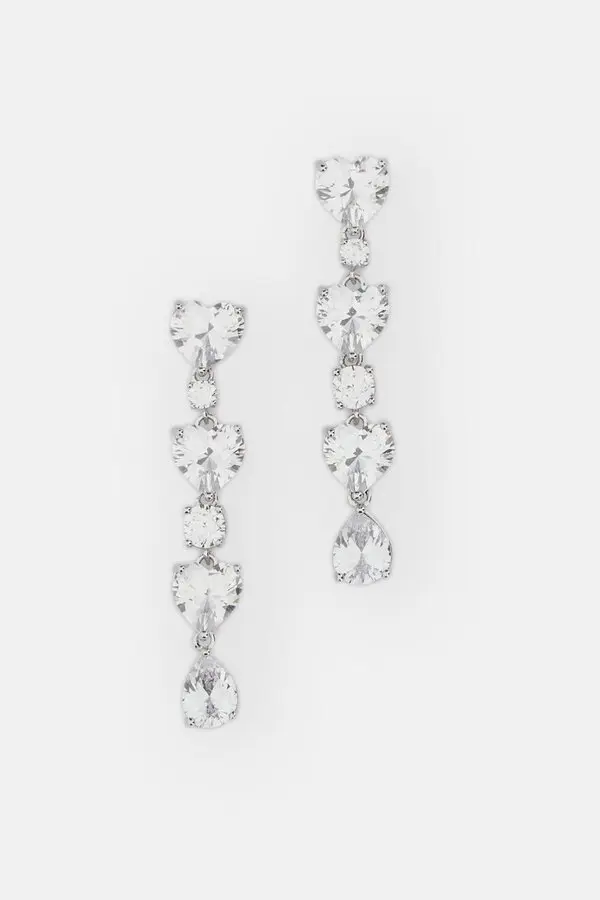 SELF-PORTRAIT Heart-shaped Crystal Drop Earrings - Argento