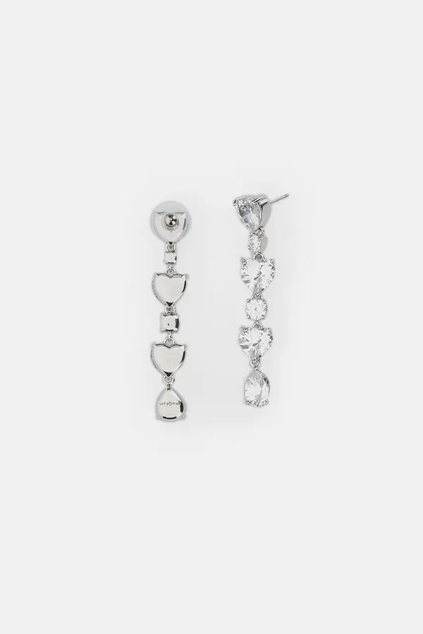 SELF-PORTRAIT Heart-shaped Crystal Drop Earrings - Argento