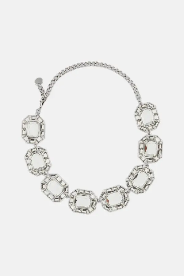 SELF-PORTRAIT Crystal Embellished Plated Necklace - Argento