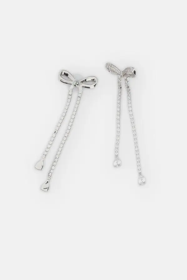 SELF-PORTRAIT Crystal Bow Drop Earrings - Argento