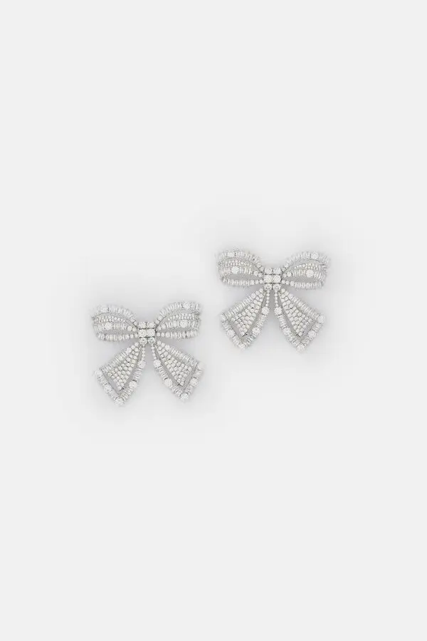 SELF-PORTRAIT Crystal Bow Earrings - Silver