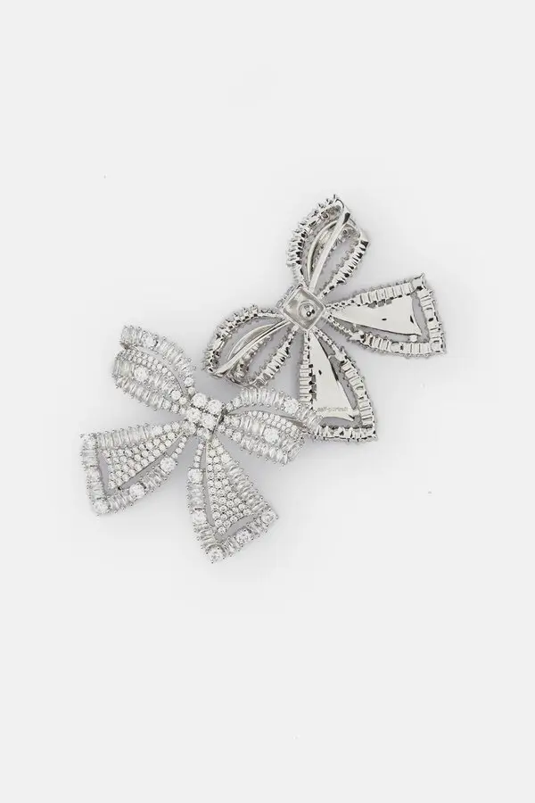 SELF-PORTRAIT Crystal Bow Earrings - Silver