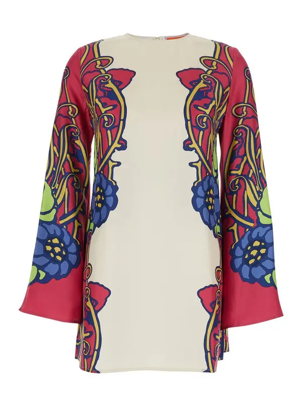 La DoubleJ Mini Supreme' Dress With Round Neck And Floral Print In Silk - Multicolor