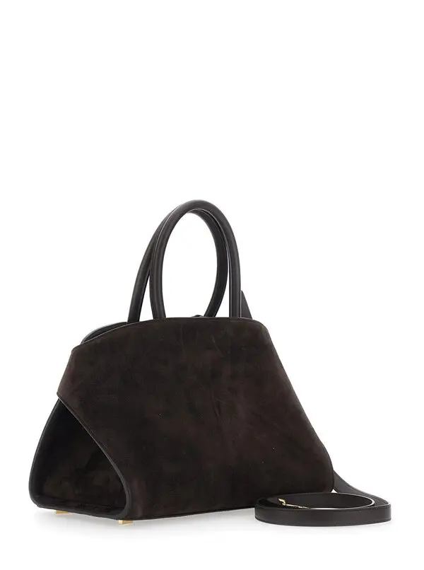 FERRAGAMO Hug Piccola' Suede Handbag With Gancini Buckles - Brown