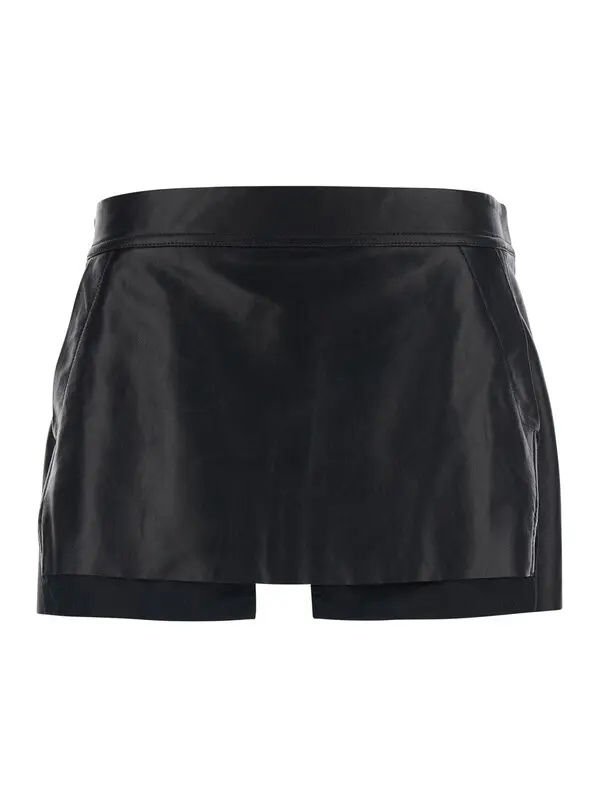 Rick Owens Black Leather Miniskirt With Front Cut-out - Multicolor