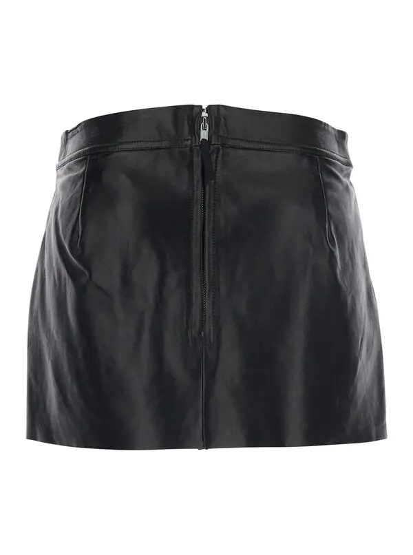 Rick Owens Black Leather Miniskirt With Front Cut-out - Multicolor