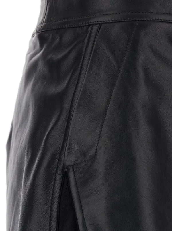 Rick Owens Black Leather Miniskirt With Front Cut-out - Multicolor