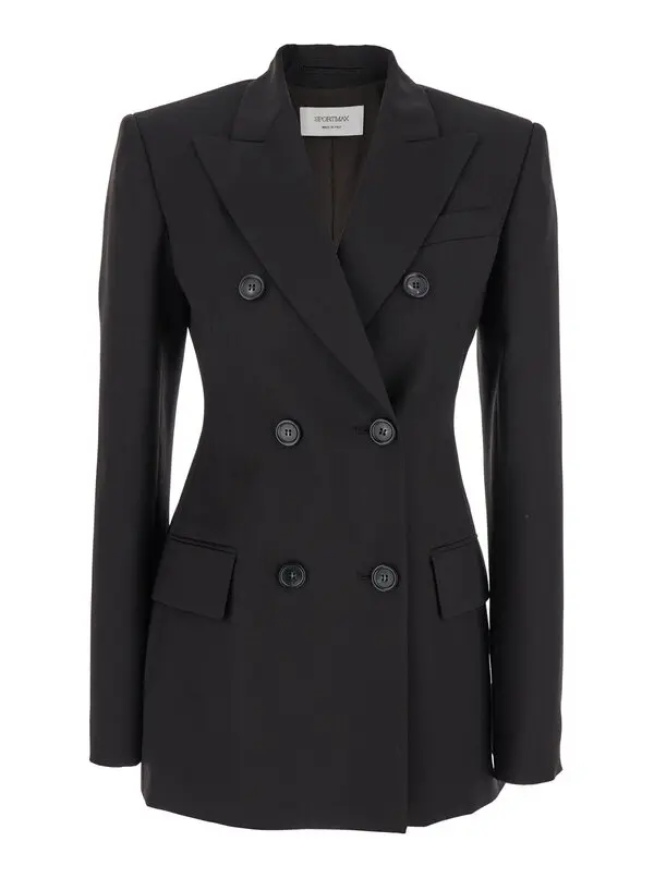 Sportmax Adamo' Brown Bouble-breasted Jacket With Peak Revers In Wool - Multicolor
