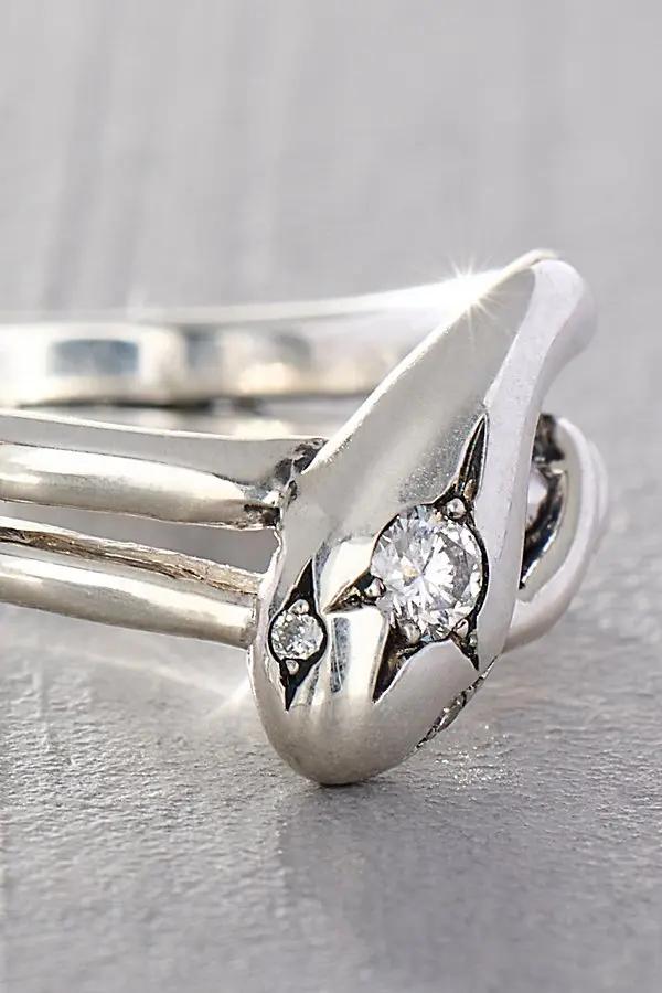 Free People Sterling Snake Ring With Diamonds